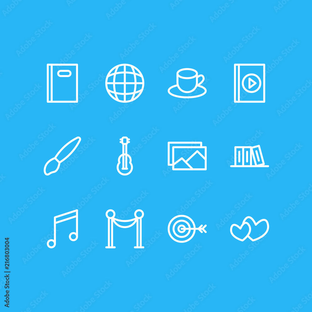 Vector illustration of 12 joy icons line style. Editable set of music ...