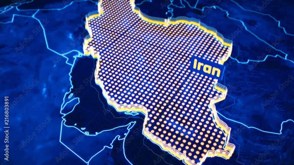 Iran country border 3D visualization, modern map outline, travel vídeo ...