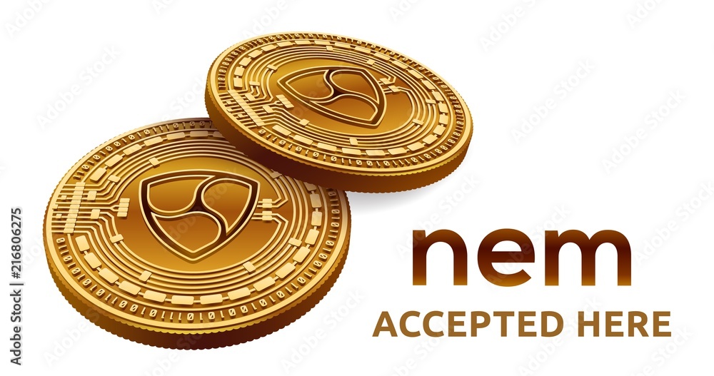 Vecteur Stock NEM. Accepted sign emblem. Crypto currency. Golden coins ...