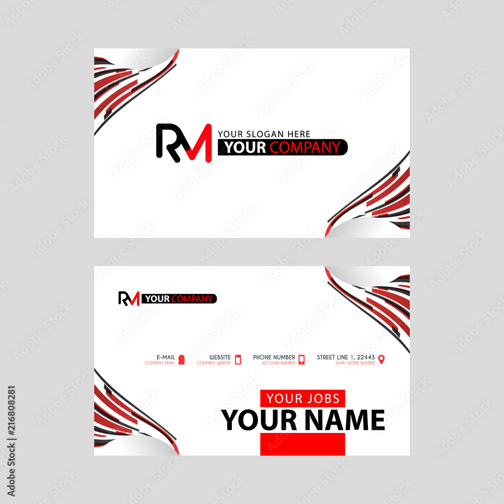 Logo RM design with a black and red business card with horizontal and ...