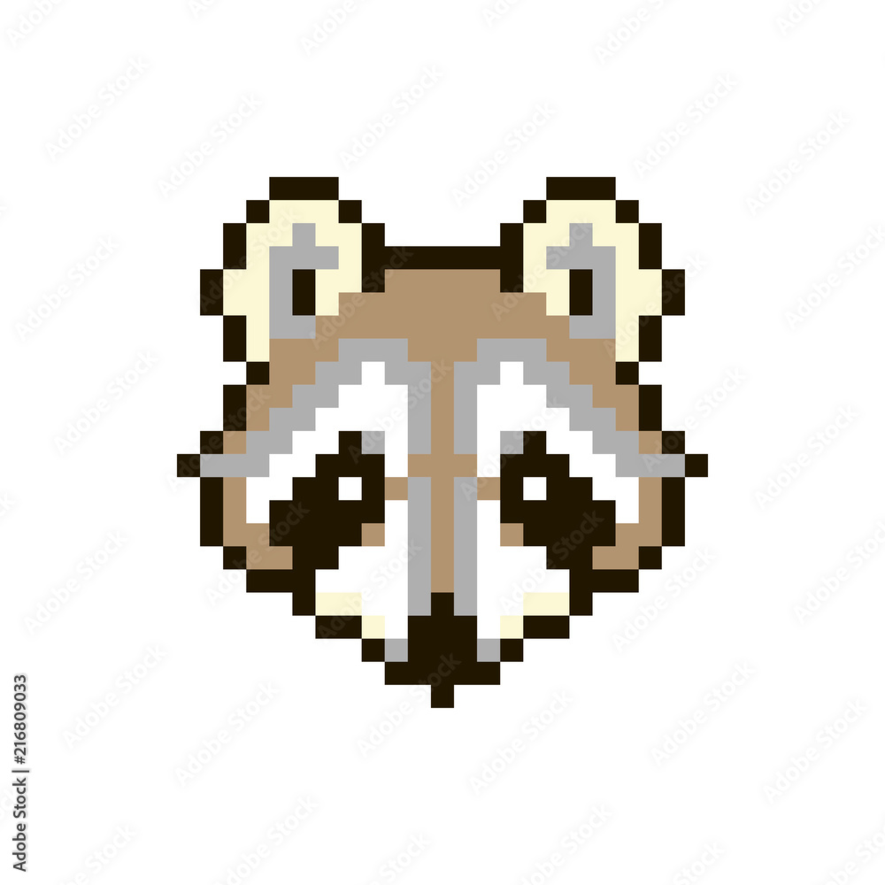Vector pixel raccoon isolated on white background. 80s-90s style design ...