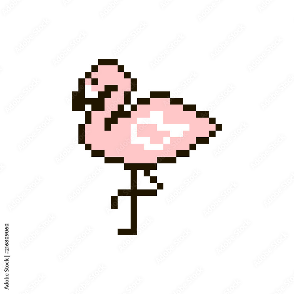 Vector pixel flamingo isolated on white background. 80s-90s style ...