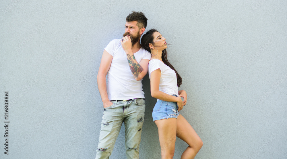 Couple stylish young modern people. Couple in love hang out together ...