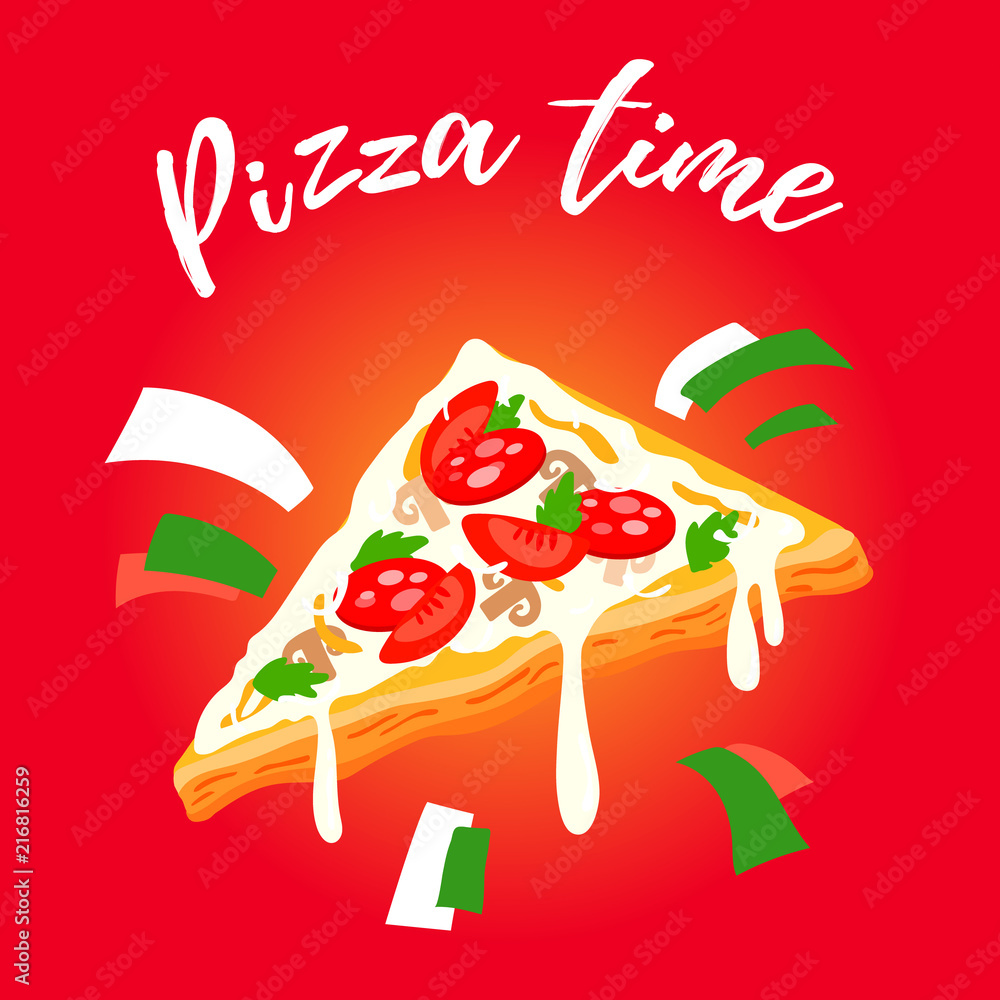 Piece of pizza vector illustration, Italian pizza Festival template for ...