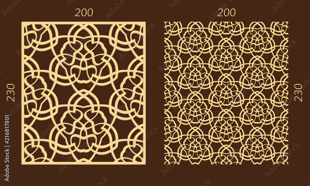 Laser cutting set. Woodcut vector panel. Plywood lasercut eastern ...