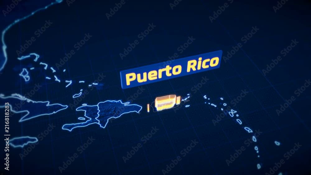 Puerto Rico country border 3D visualization, modern map outline, travel ...