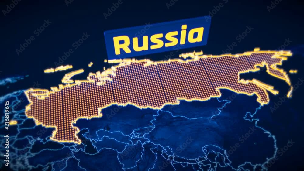 Russia country border 3D visualization, modern map outline, travel ...