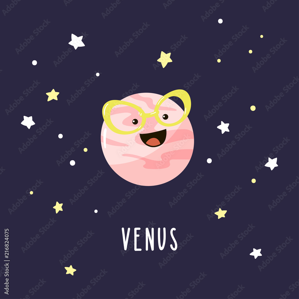 Lovely cartoon Venus in the night sky. Bright vector illustration ...