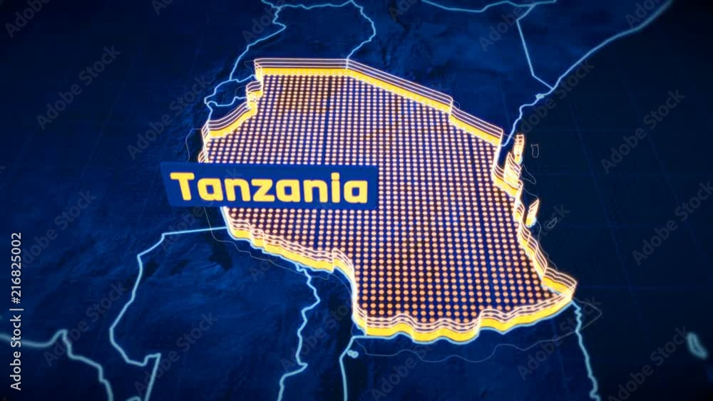 Tanzania country border 3D visualization, modern map outline, travel ...