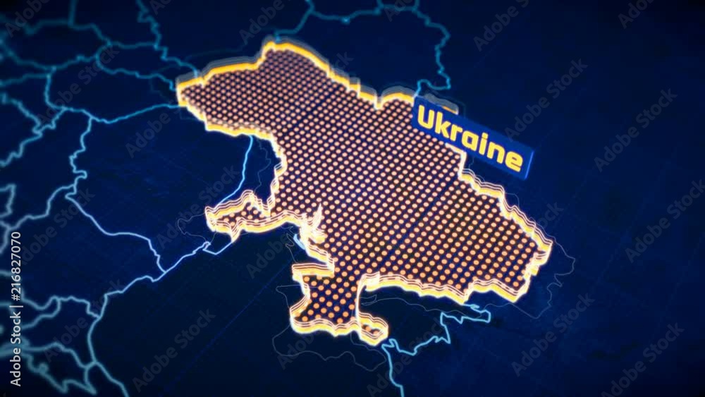 Ukraine country border 3D visualization, modern map outline, travel ...