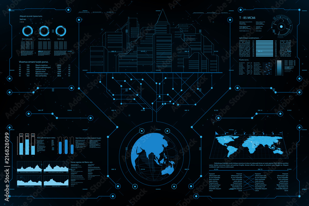 Futuristic element panel.World map data analysis information.vector and ...