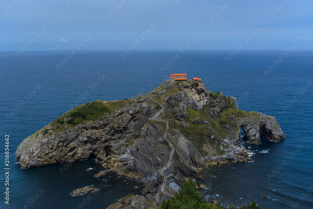 The whole San juan de Gaztelugatxe's island. The stone stairway path ...