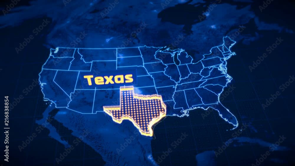 US Texas state border 3D visualization, modern map outline, travel ...