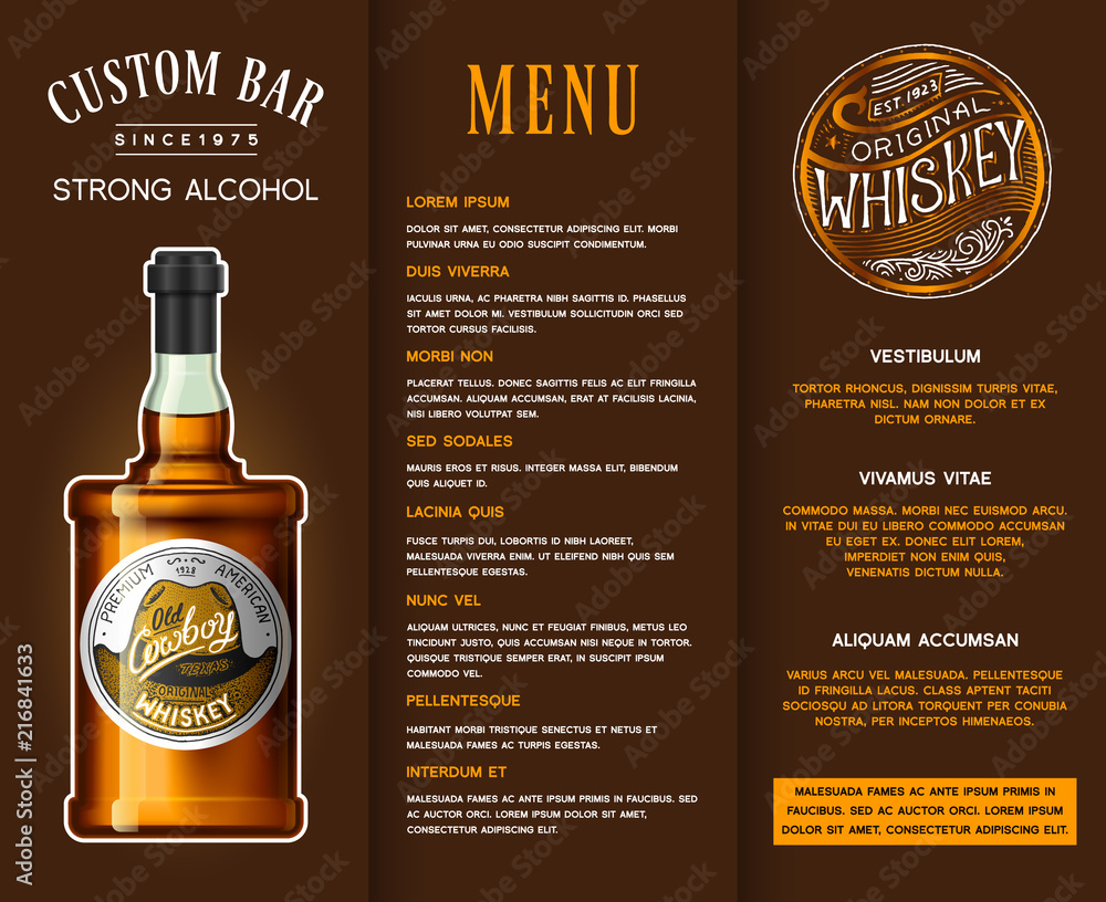 Alcohol drink in a bottle. Banner or brochure with vintage labels ...