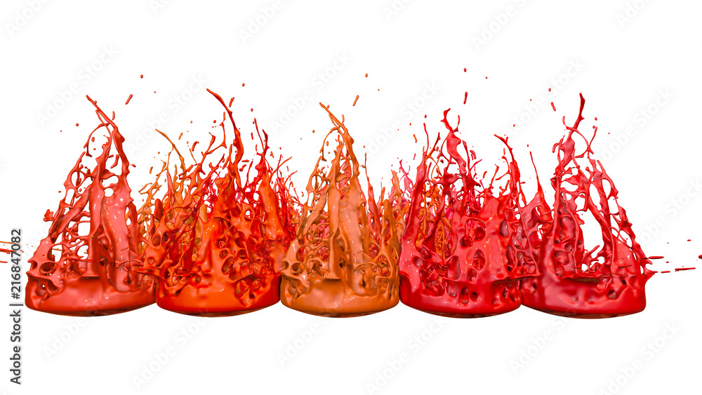 3d render of paint splashes isolated on white background. Simulation of ...