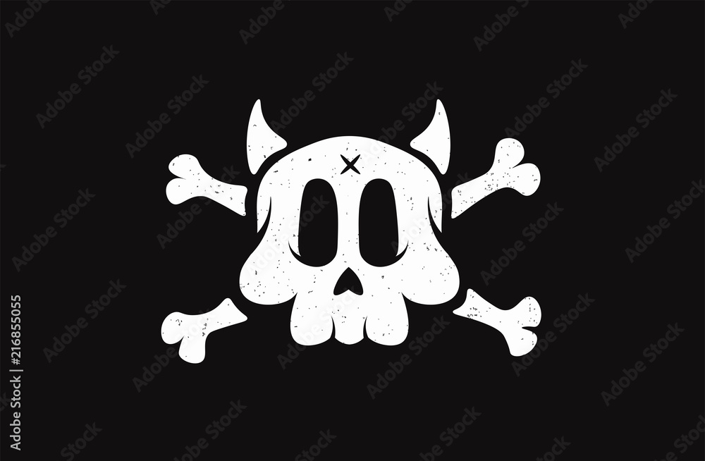 Skull and crossbones cartoon. Vector illustration. Black background ...