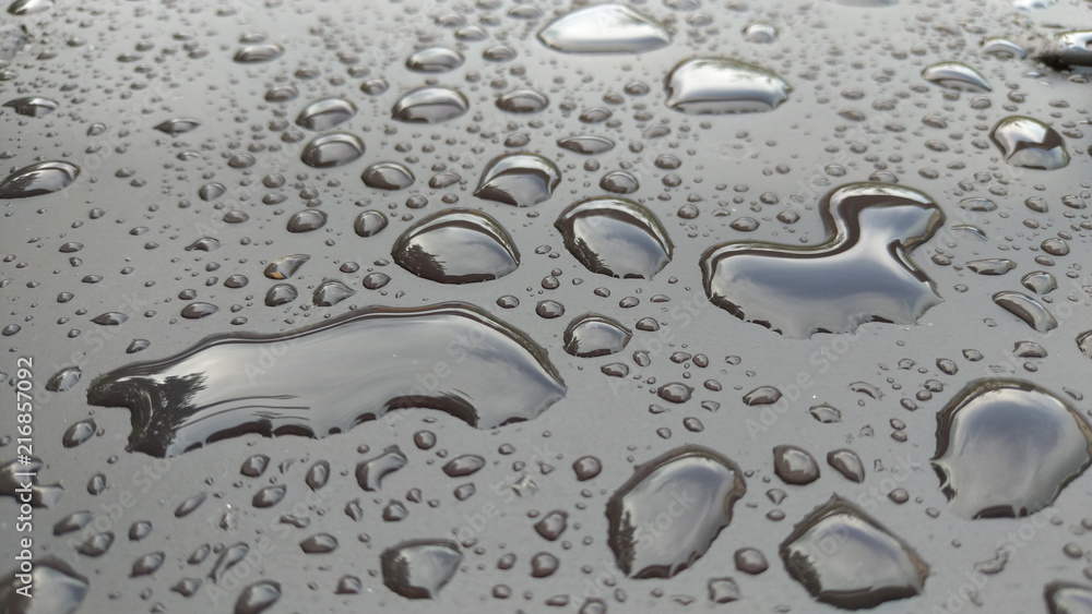 Drops of Rain or Water Drop on the Hood of the Car. Rain Drops on the ...