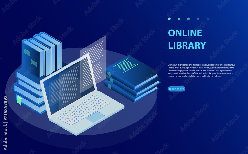 Laptop computer with library books. Online training courses ...