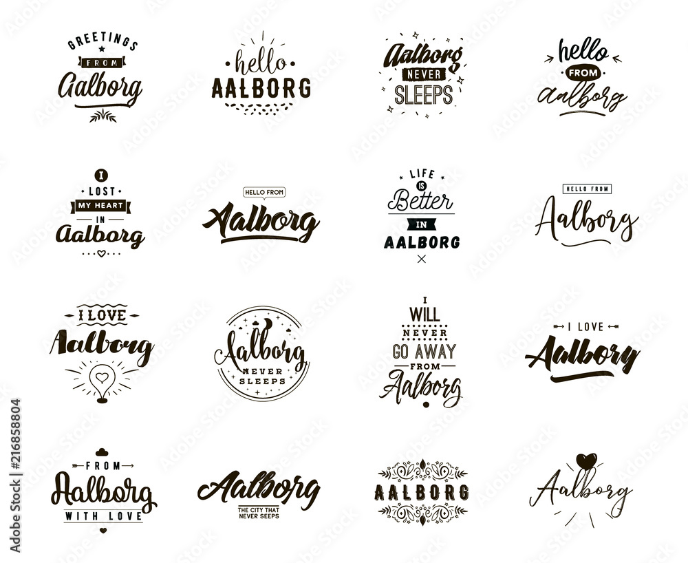 Greeting cards, vector design. Isolated logos. Typography set. Stock ...