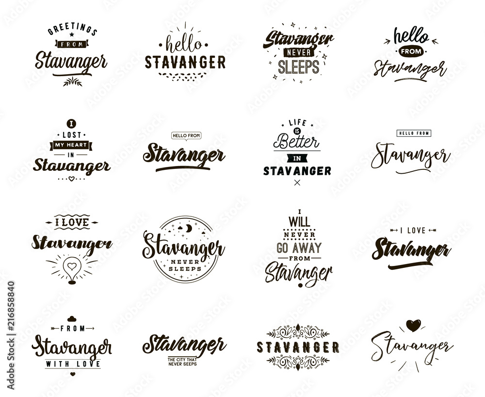 Greeting cards, vector design. Isolated logos. Typography set. Stock ...