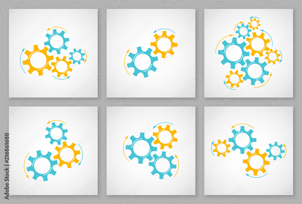 Mechanical cogwheel collection vector illustration. Set of development ...