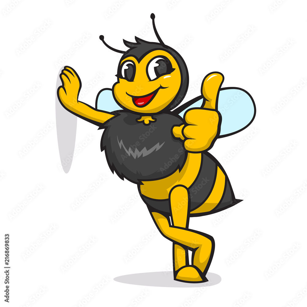 Cheerful bee shows thumb up, wasp, honey Stock Vector | Adobe Stock