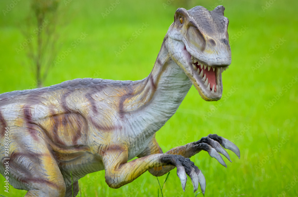 Big model of velociraptor in nature Stock Photo | Adobe Stock