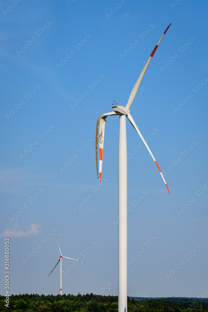 Wind turbine with lightning damaged blade Stock Photo | Adobe Stock