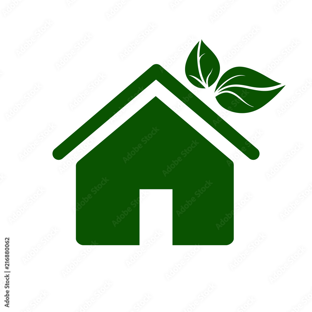 Eco house icon. Environmentally sustainable home or house with green ...
