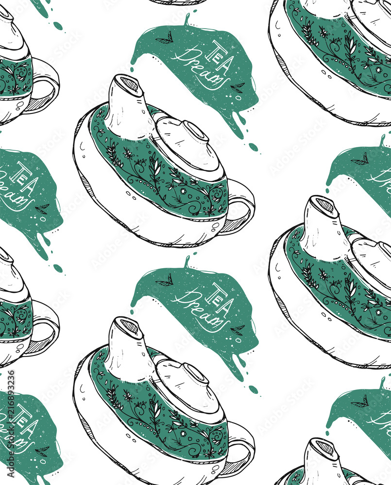 Seamless texture with cute kettle. Repeating background. Tile pattern ...