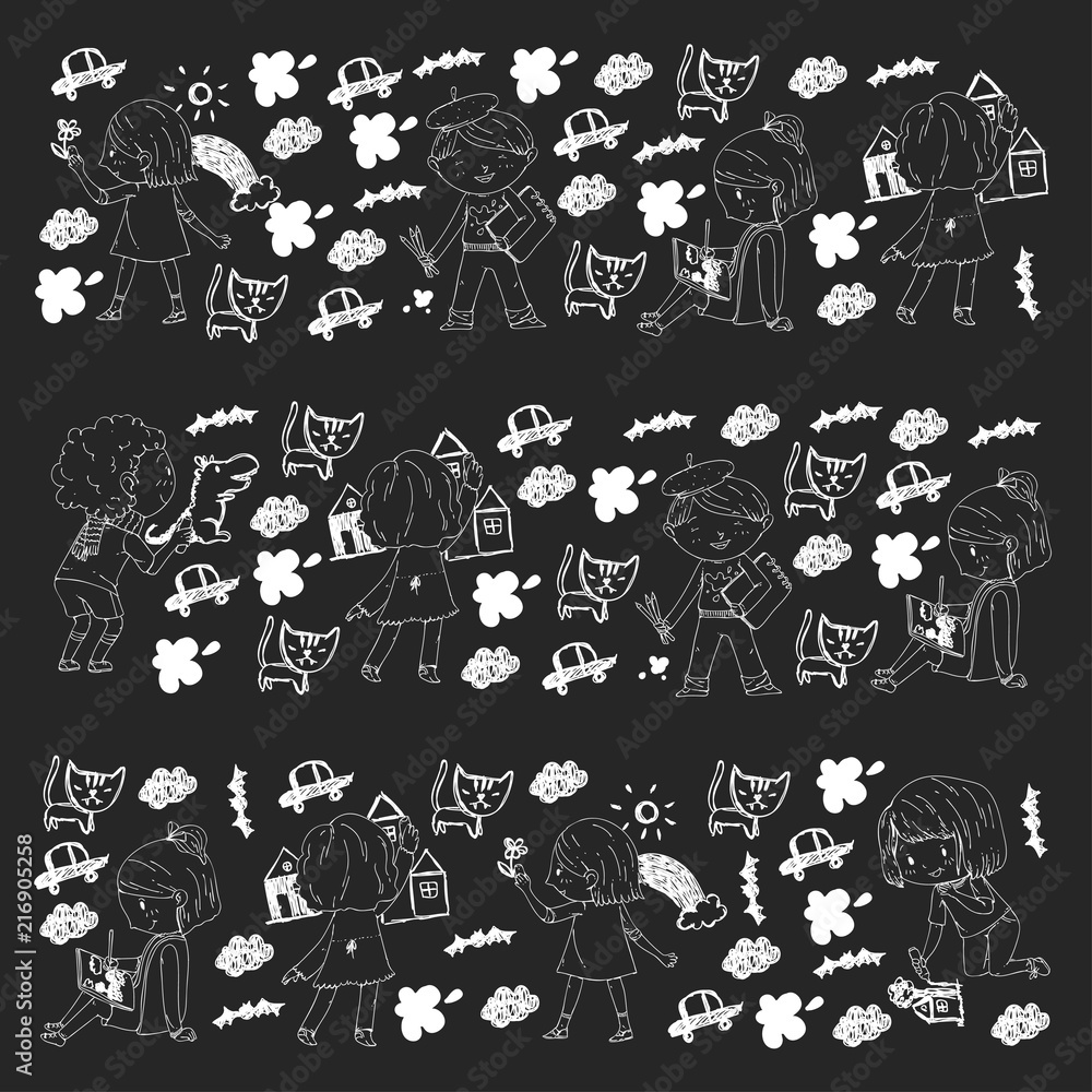 Children painting. School and kindergarten kids creative class ...