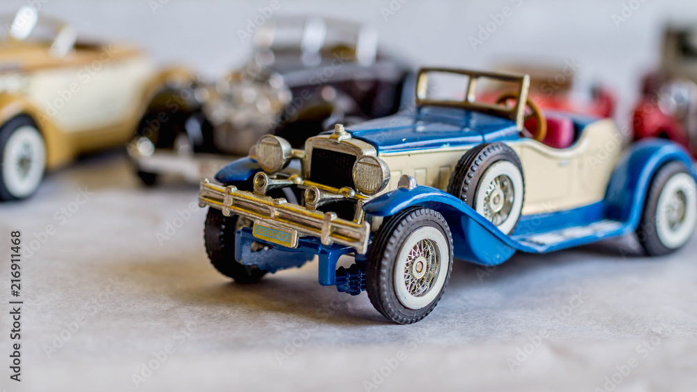 collection of old car model. replica of vintage car. collectible toy ...