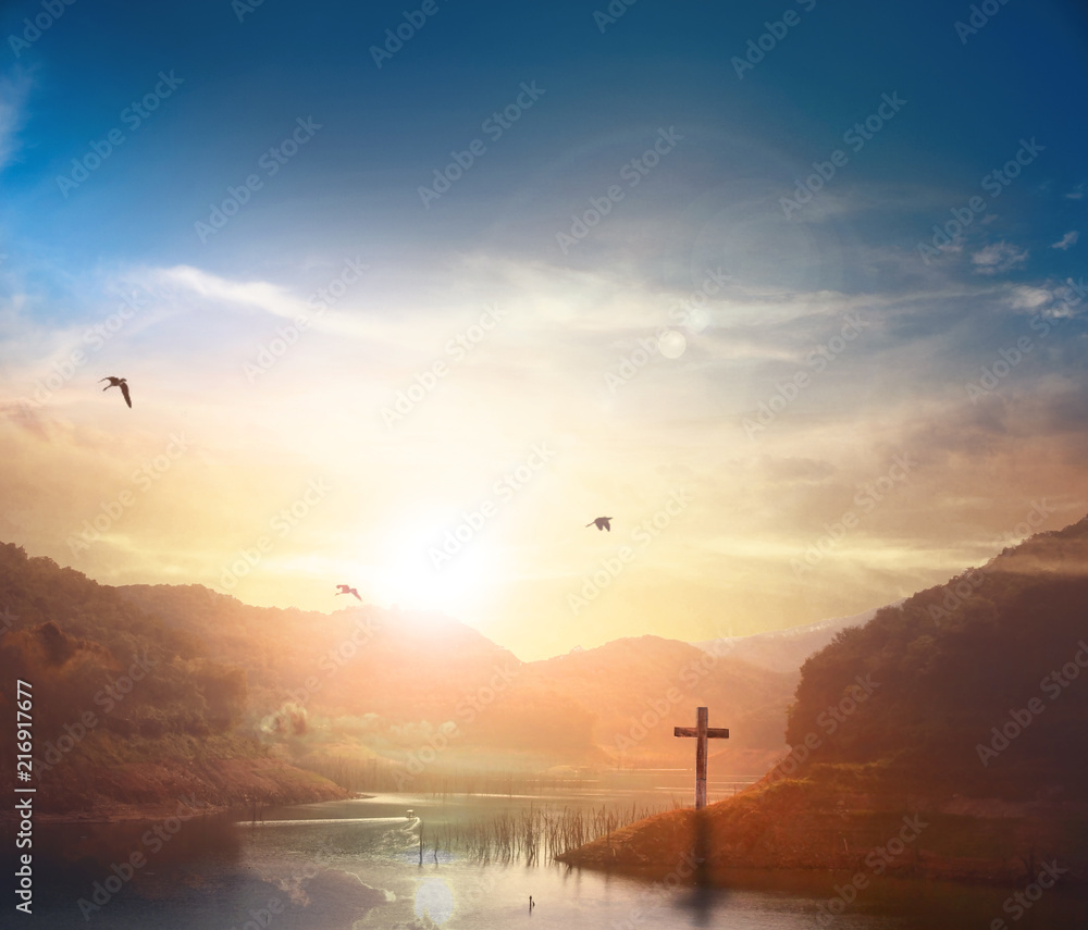 Christ Jesus birth and resurrection concept :Silhouette cross on ...