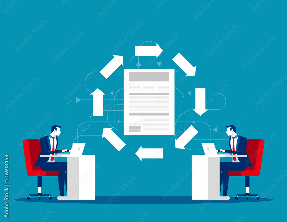 File transfer technology. Business team and data exchange between ...