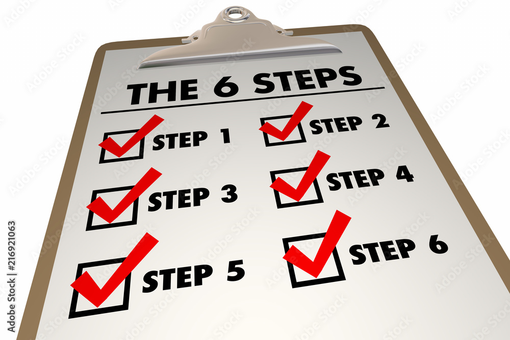 6 Steps Six Levels Process System Checklist Clipboard 3d Illustration ...