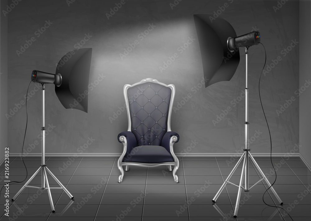 Vector realistic background, room with gray wall and floor, photo ...