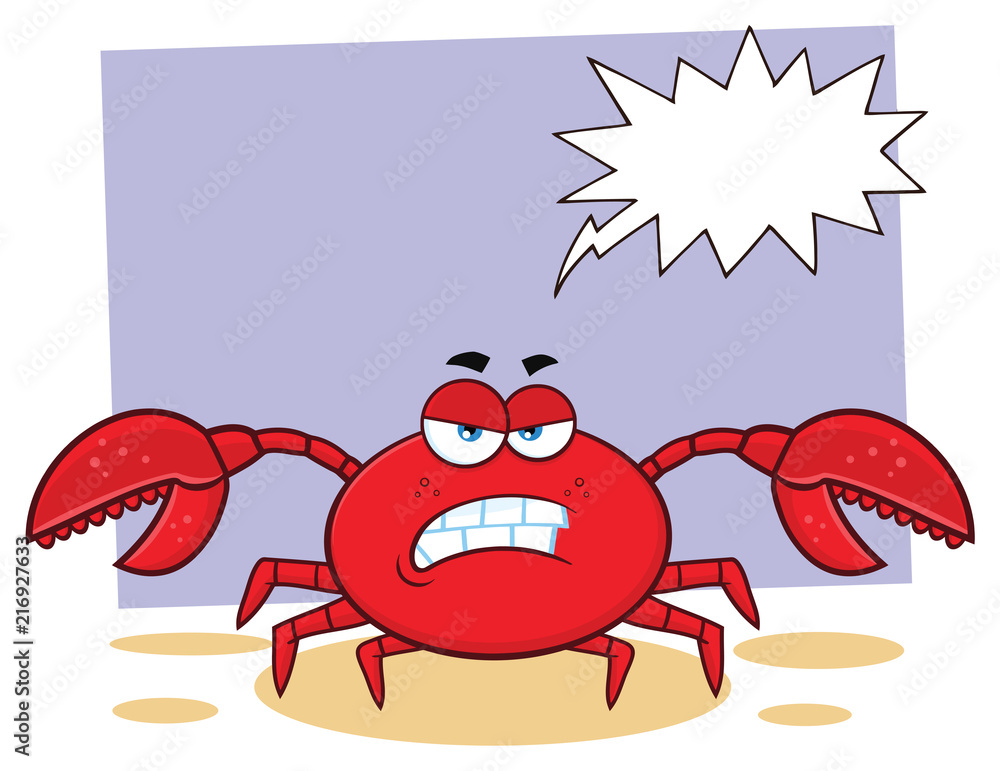 Angry Crab Cartoon Mascot Character. Illustration With Background And ...