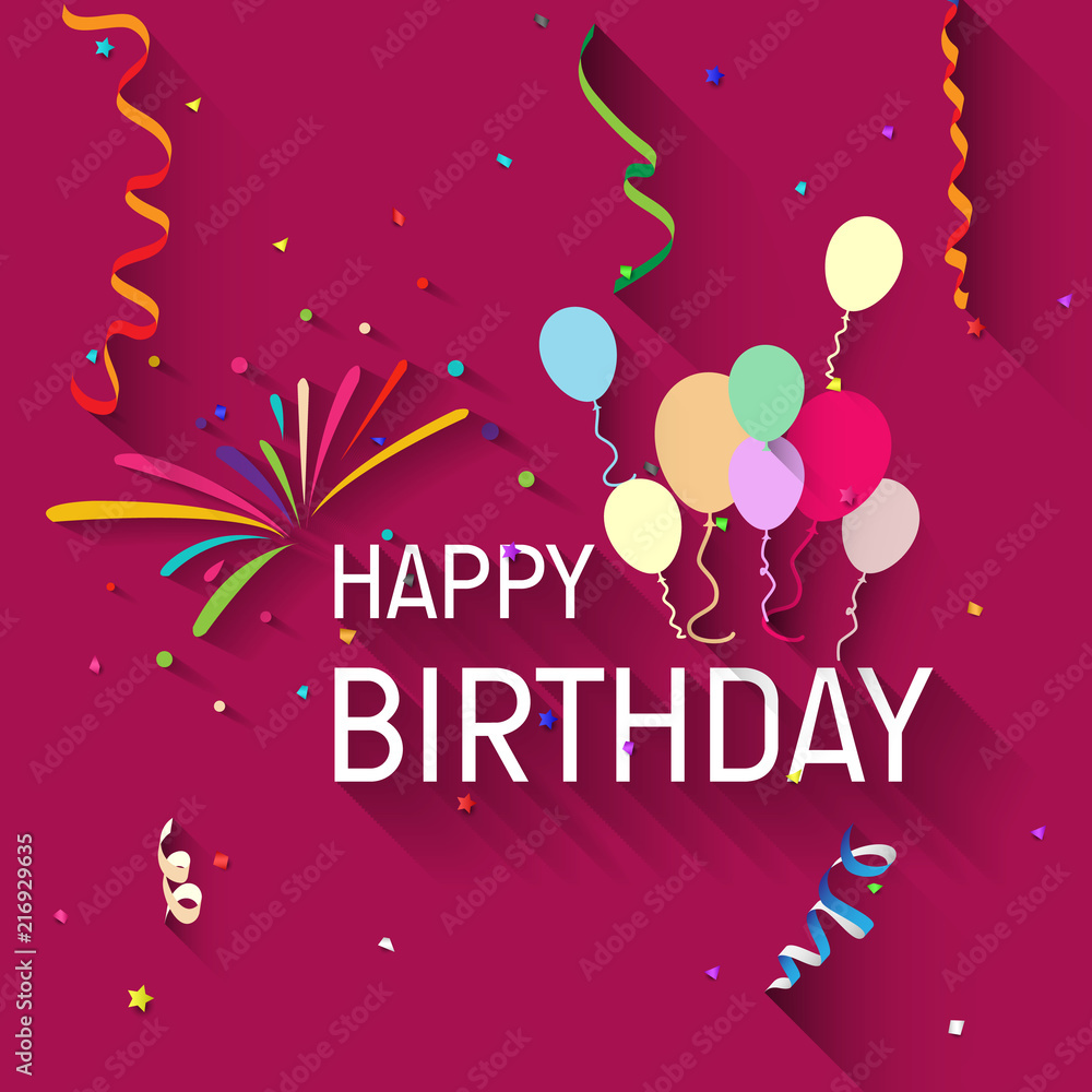 Happy Birthday Greeting Card with colorful balloons and confetti. Colorful balloons vector ...