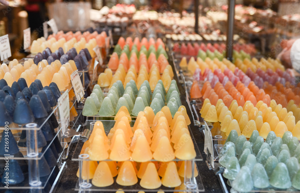Cuberdon, a cone-shaped Belgian candy, for sale at Bruges. Belgium ...