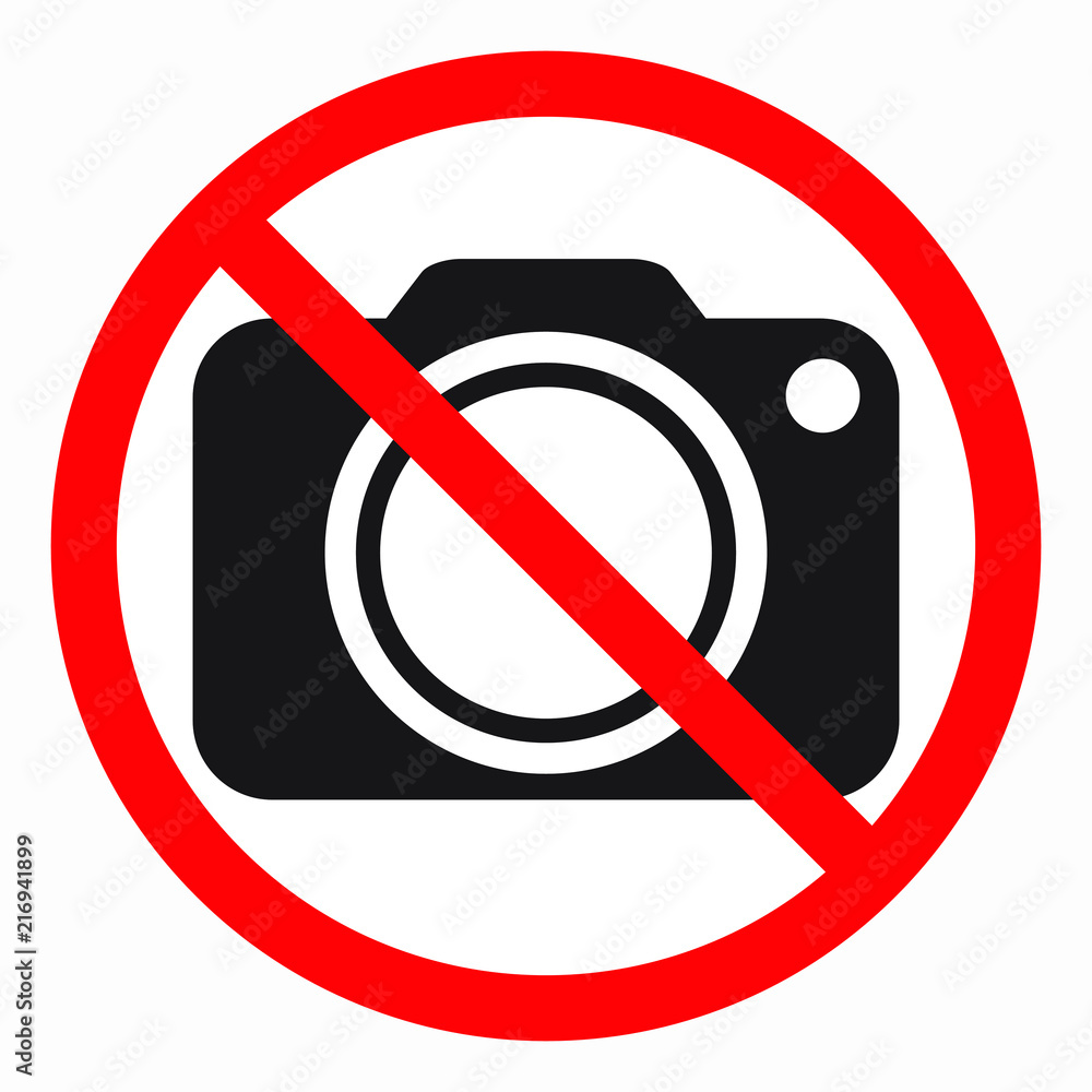 No cameras allowed sign. Red prohibition no camera sign. No taking ...