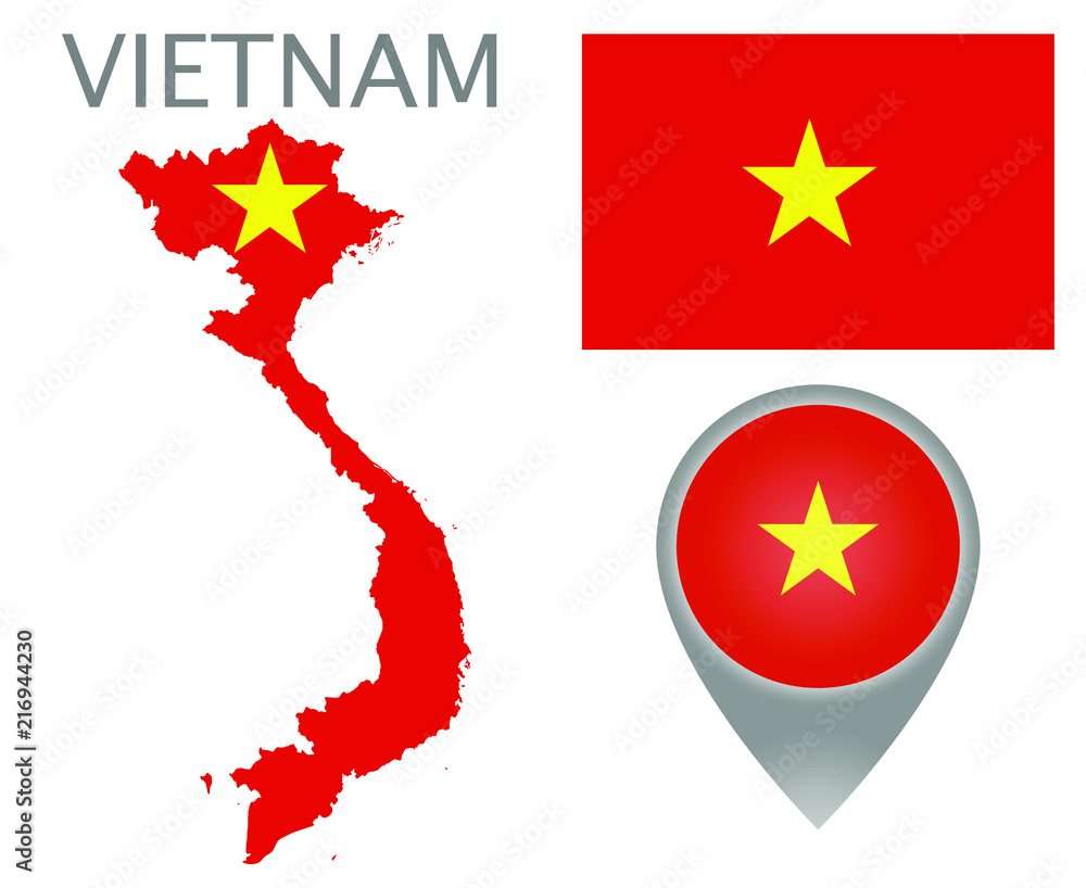 Colorful flag, map pointer and map of Vietnam in the colors of the ...