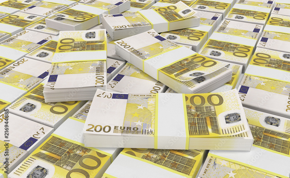 3D realistic render of 200 Euro Money. euro cash background. Euro Money ...