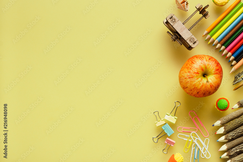 Top view of traditional back to school background concept and education ...