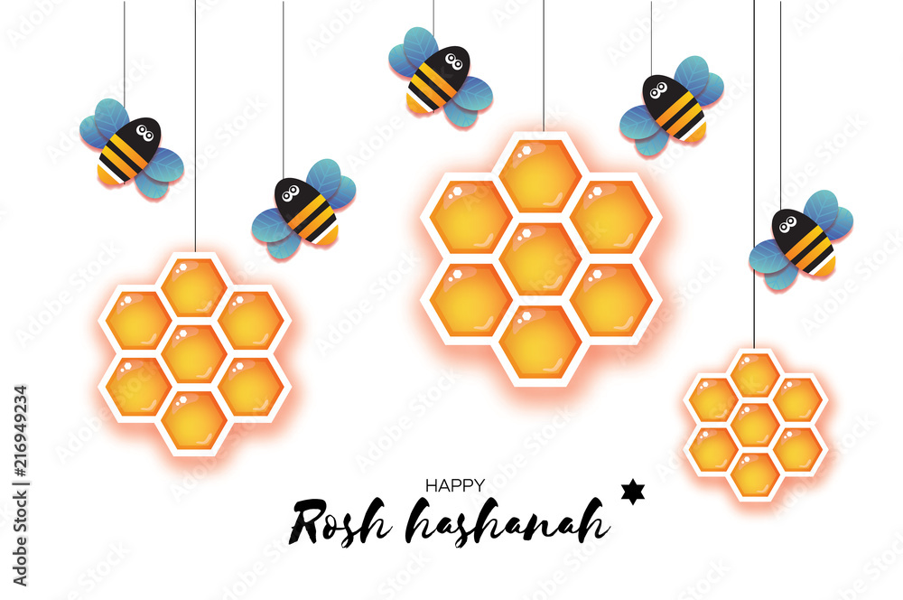 Jewish New Year, Rosh Hashanah Greeting card. Origami Hexagon Honey ...