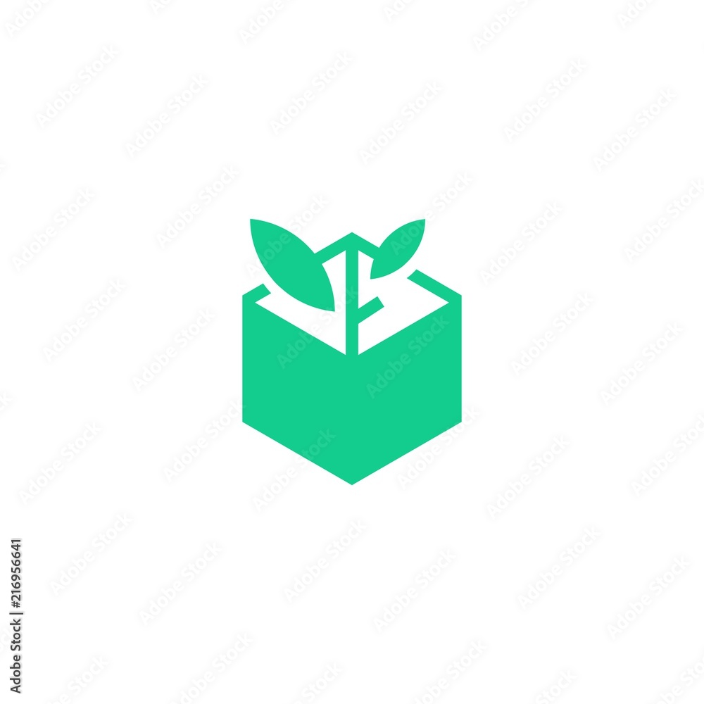 leaf box plant logo icon line art outline monoline illustration Stock ...