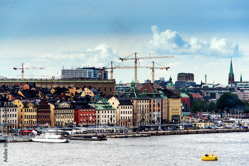 Stockholm seaside harbor view on gamla stan. colorful buildings and ...