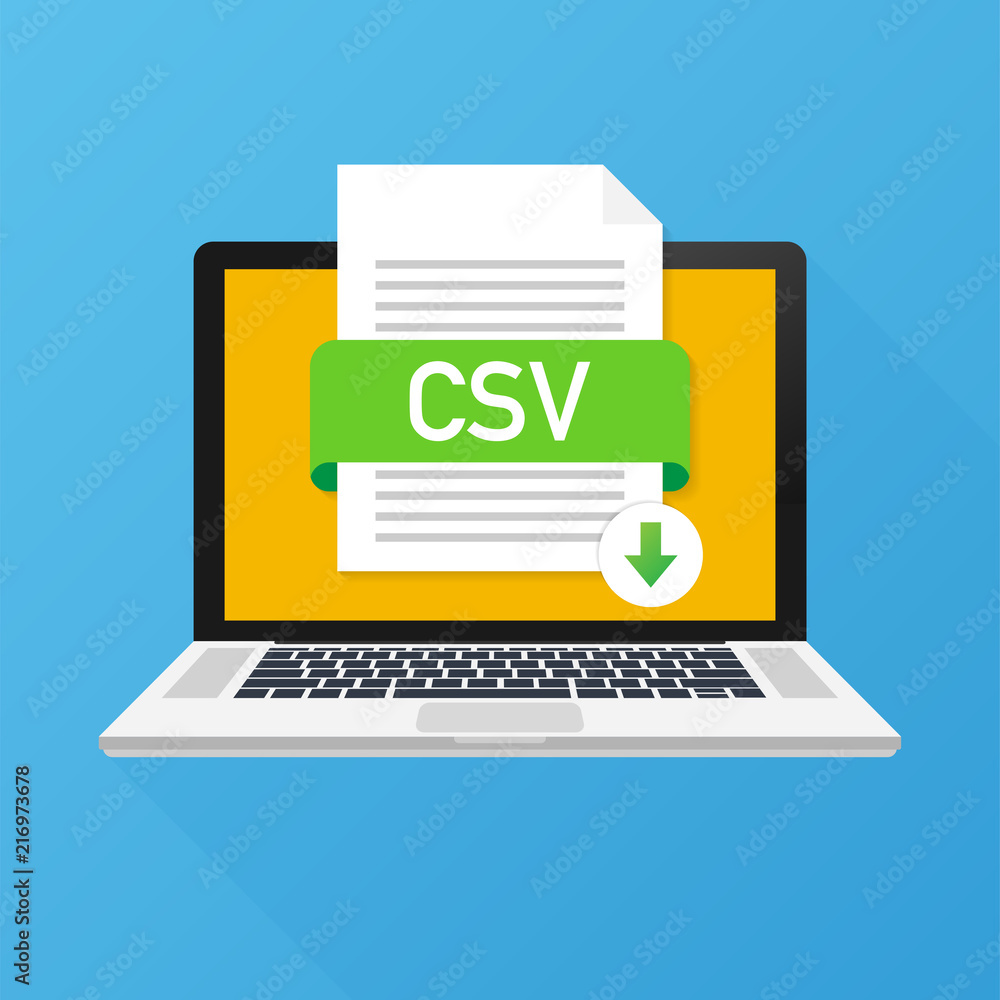 Download CSV button on laptop screen. Downloading document concept ...