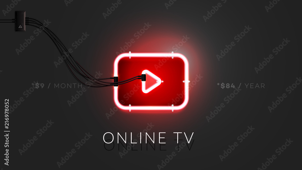 3d Neon Abstract Video Player Sign. Realistic Vector Banner With ...