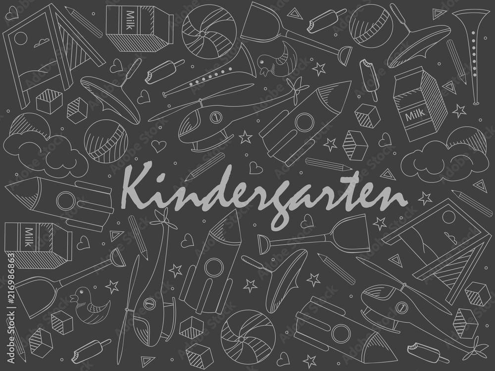 Kindergarten piece of chalk line art design vector. Separate objects ...