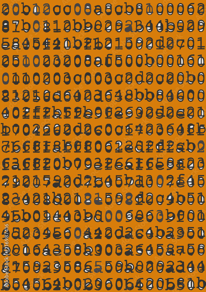 Orange background with Destroyed typewriter font letters. Background ...